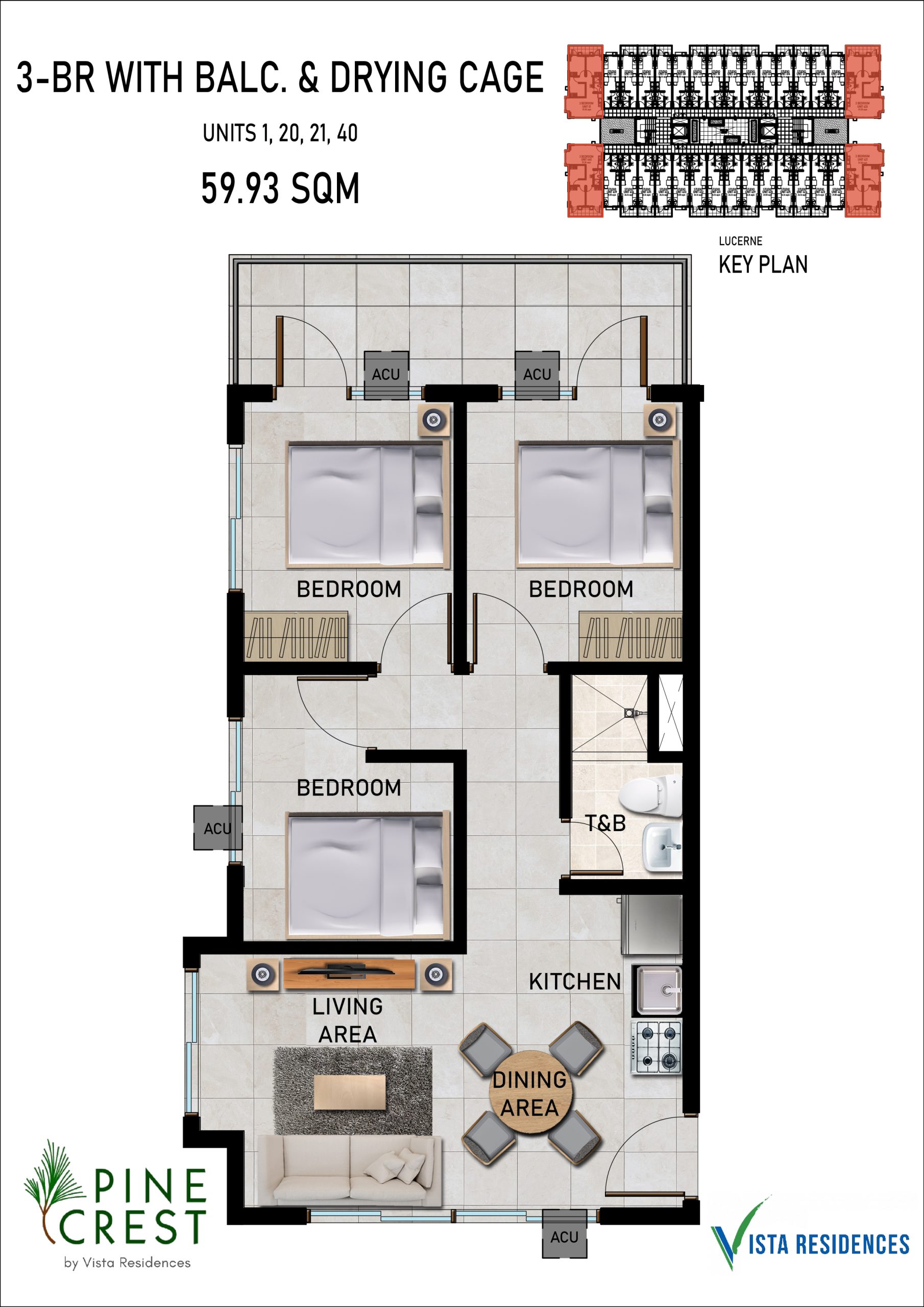 3 Bedroom Unit with Balcony | Pine Crest | VIMI